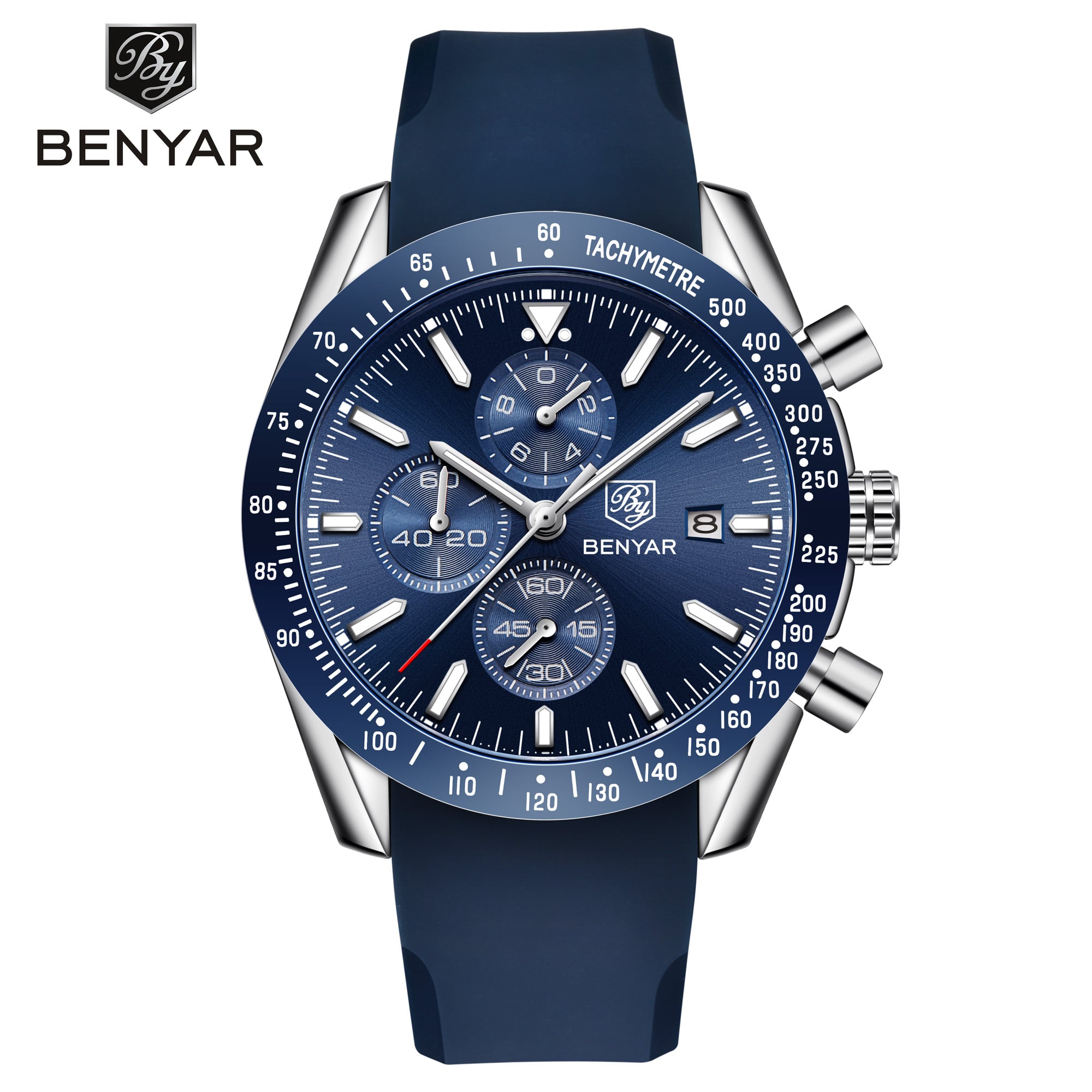 Benyar Pulse Silver Blue Rubber - Klockfeber